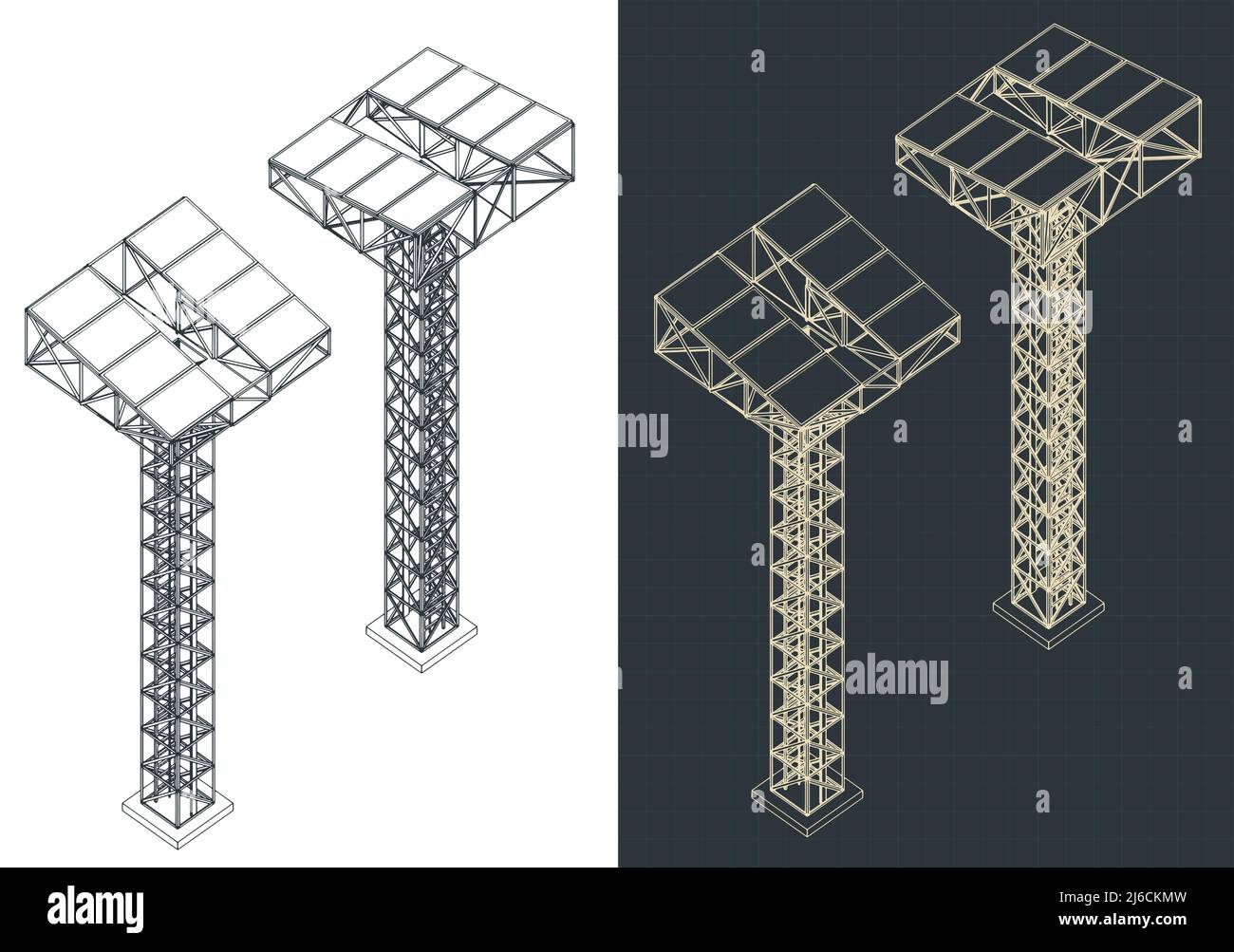 Stylized vector illustration of isometric blueprints of solar panels on ...