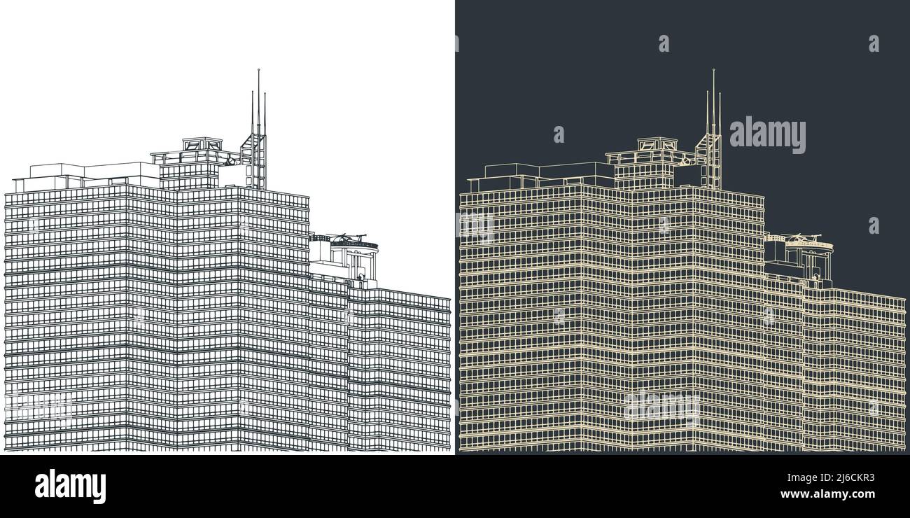 Stylized vector illustrations of a skyscraper close up Stock Vector ...