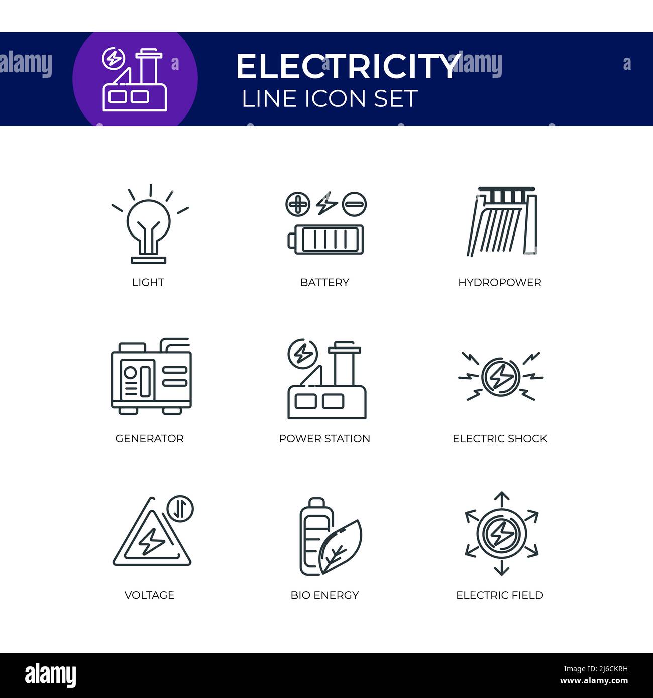Electricity Line Icon Set Customizable Stroke Isolated on White ...