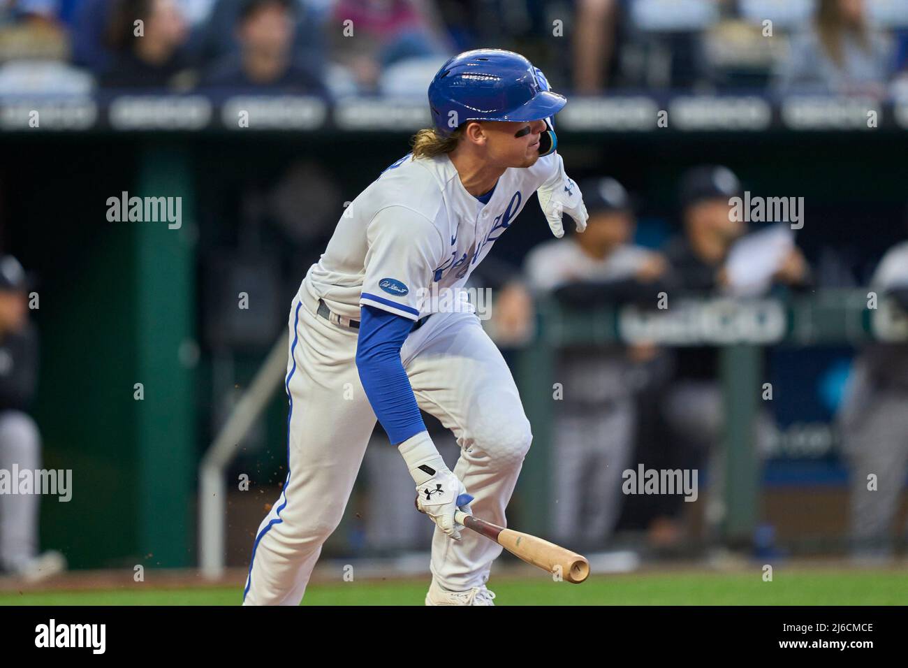 April 29 20261: Kansas City third baseman Bobby Witt Jr.(7) gets a hit ...