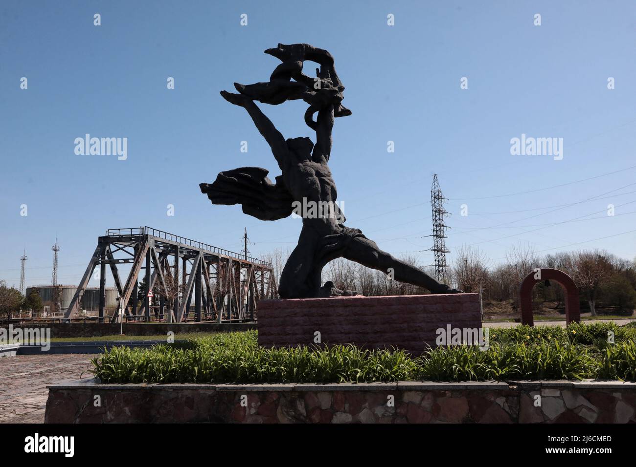 Kyiv Region, Ukraine - April 28, 2022 - The statue of Prometheus is ...