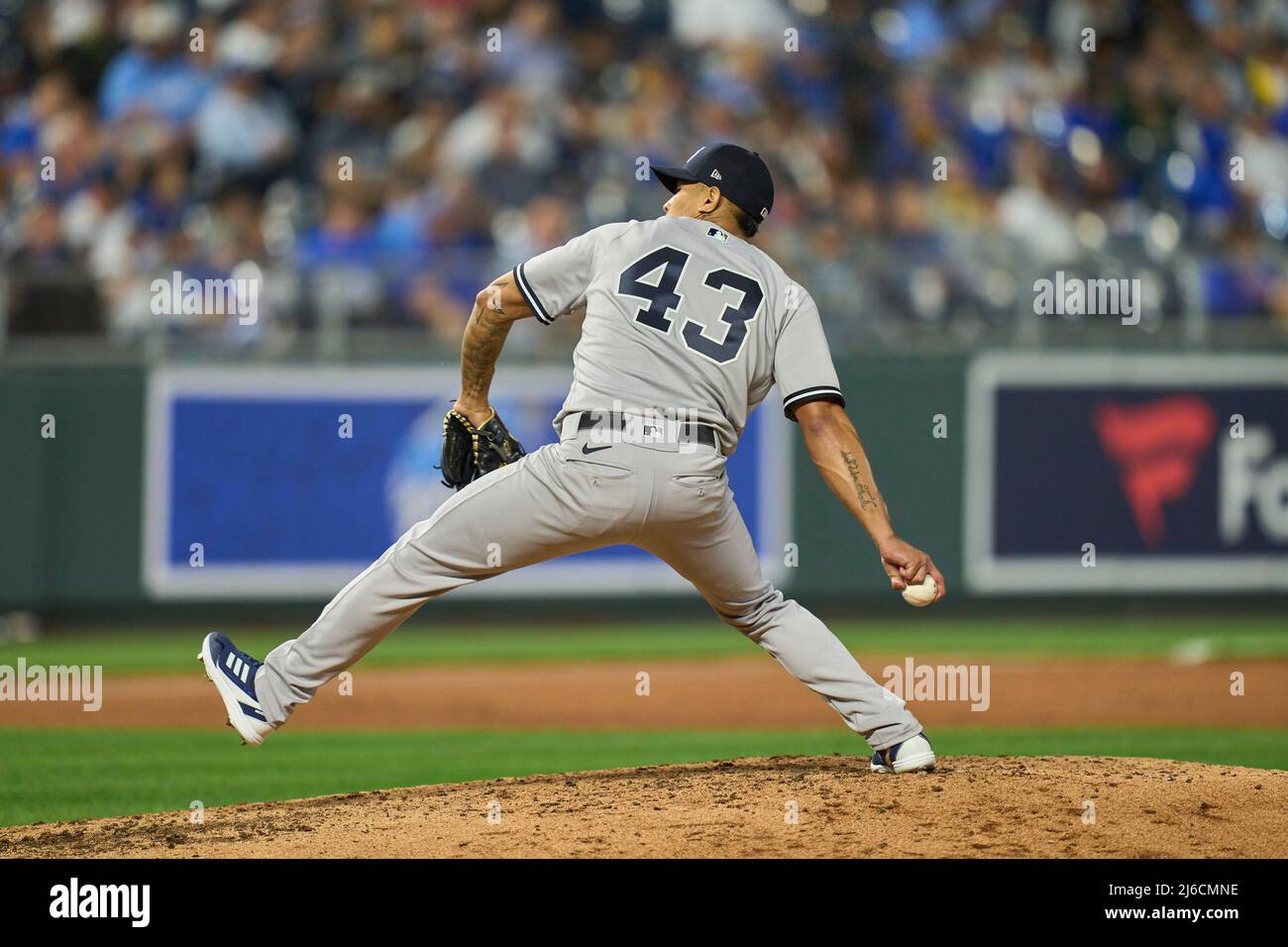 April 29 20261: New York pitcher Jonathan Loasiaga (43) throws a pitch ...