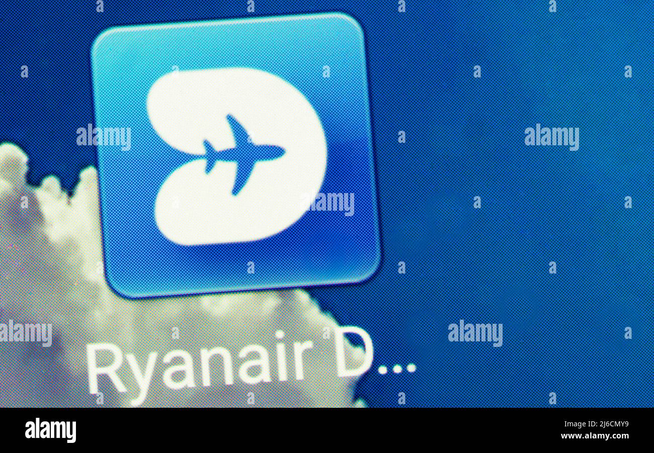 In this photo illustration, the Ryanair Discovery application logo is ...