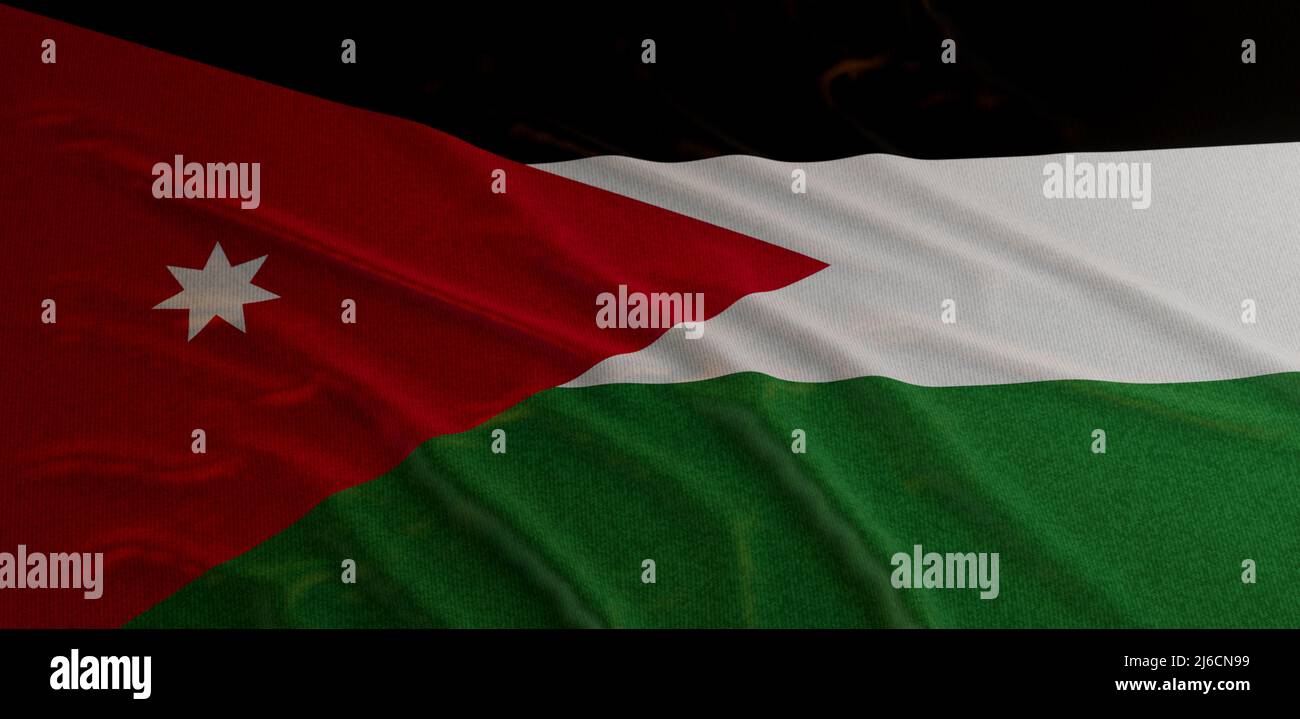 Flag of Jordan with folds and wave 3d Render Stock Photo - Alamy
