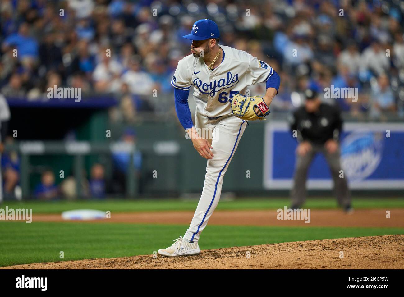 April 29 20261: Kansas City pitcher Dylan Coleman (65) throws a pitch ...