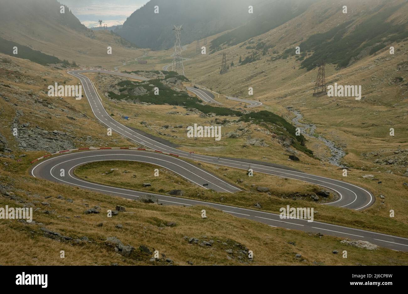 The Transfăgărăș highway, crossing a high pass in the Făgărăș mountains ...