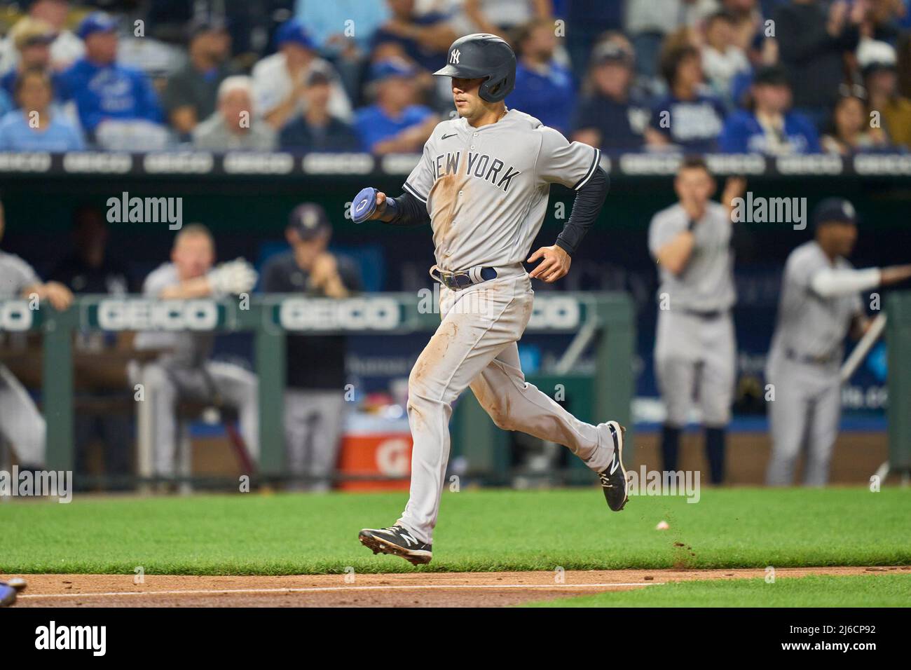 April 29 20261: New York shortstop Isiah Kiner-Falefa (41) scoring a run during the game with ...