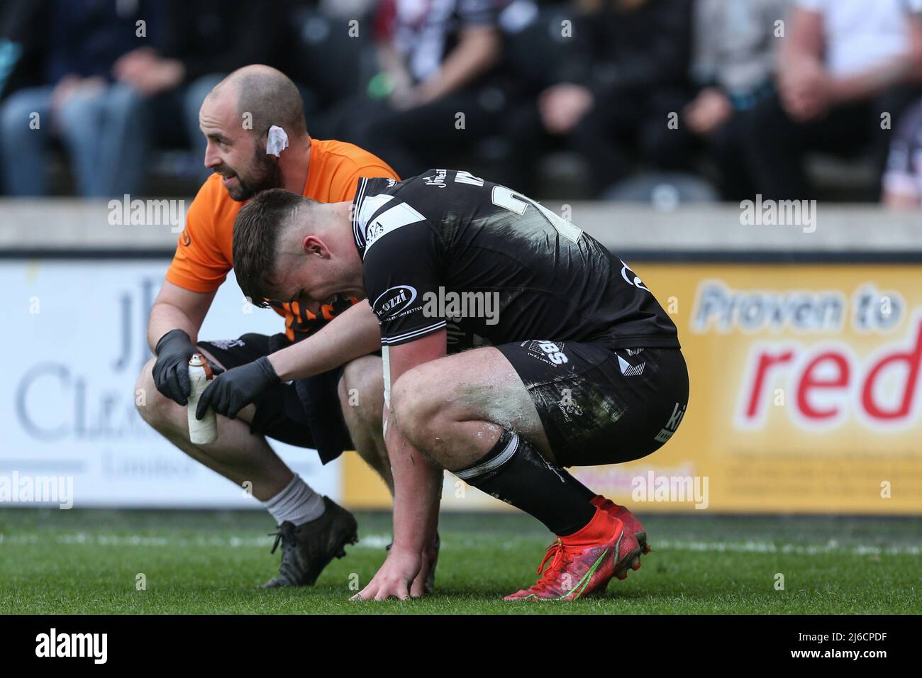 Connor Wynne #23 of Hull FC takes a breather after scoring his third ...