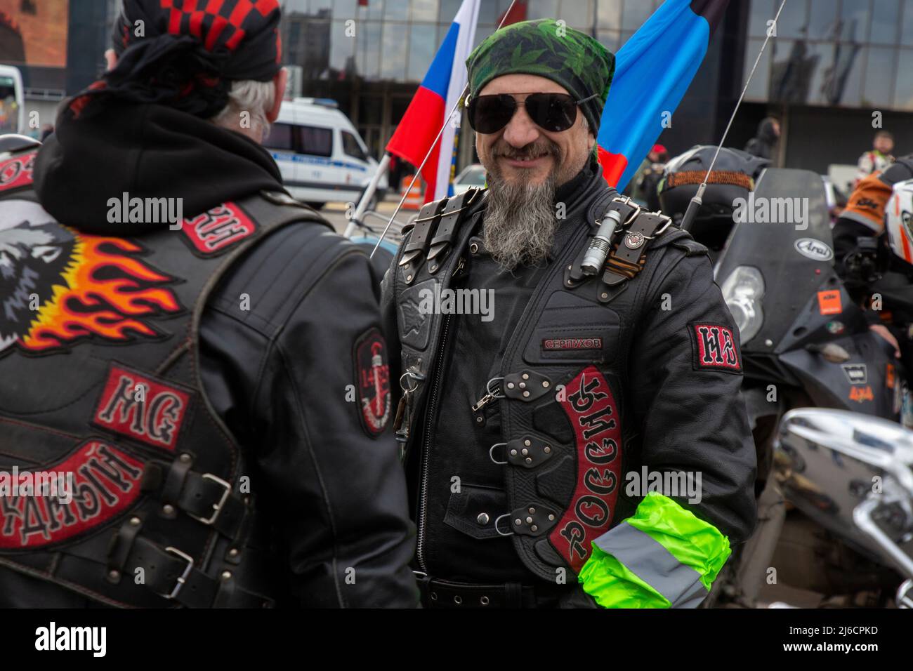 Moscow, Russia. 30th April, 2022. Motorcyclists of the Night Wolves ...
