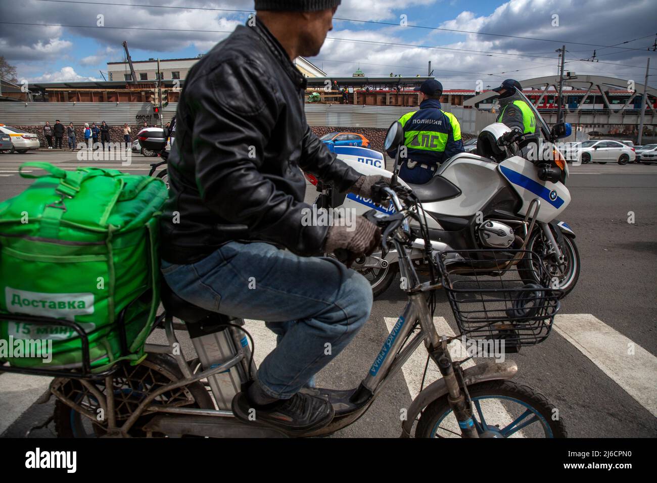 Moscow, Russia. 30th April, 2022 Police officers on motorcycles patrol ...