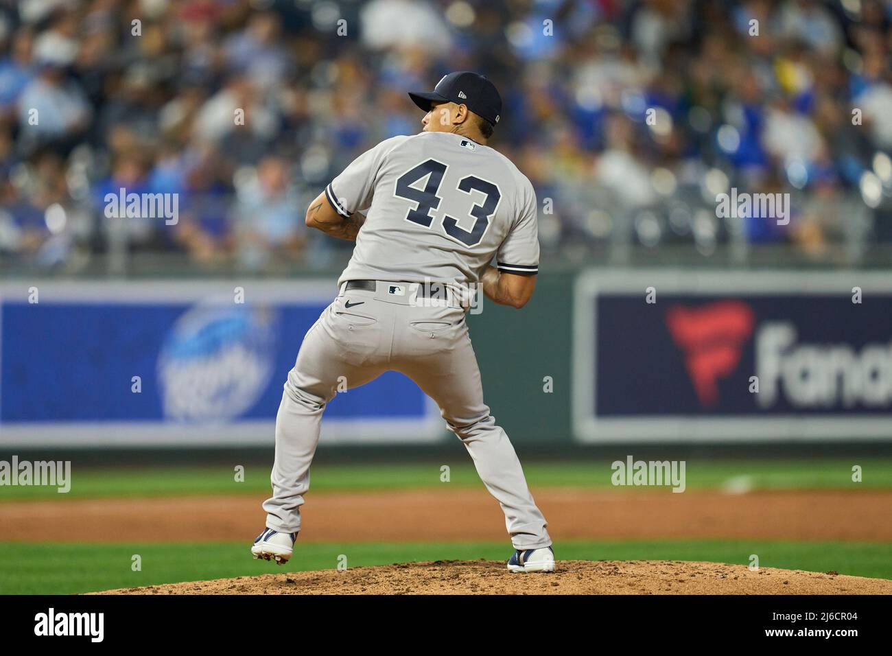 April 29 20261: New York pitcher Jonathan Loasiaga (43) throws a pitch ...