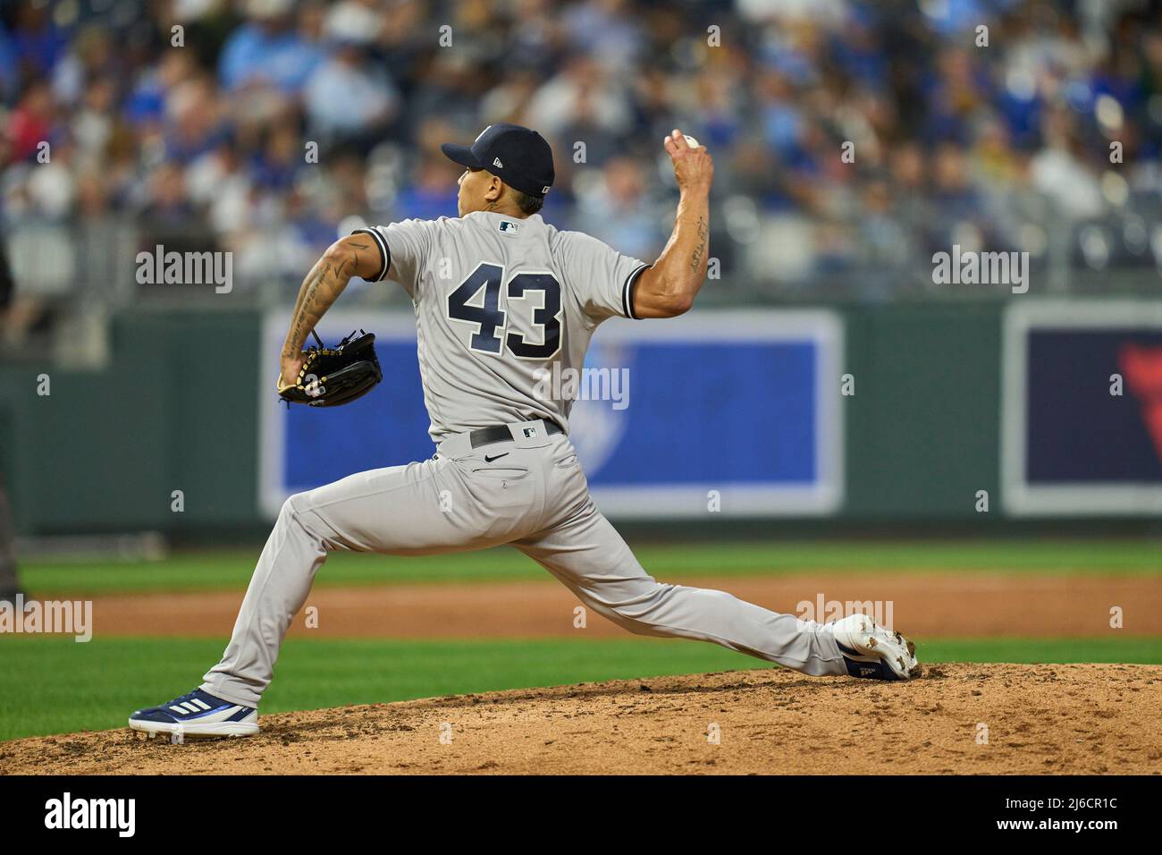 April 29 20261: New York pitcher Jonathan Loasiaga (43) throws a pitch ...