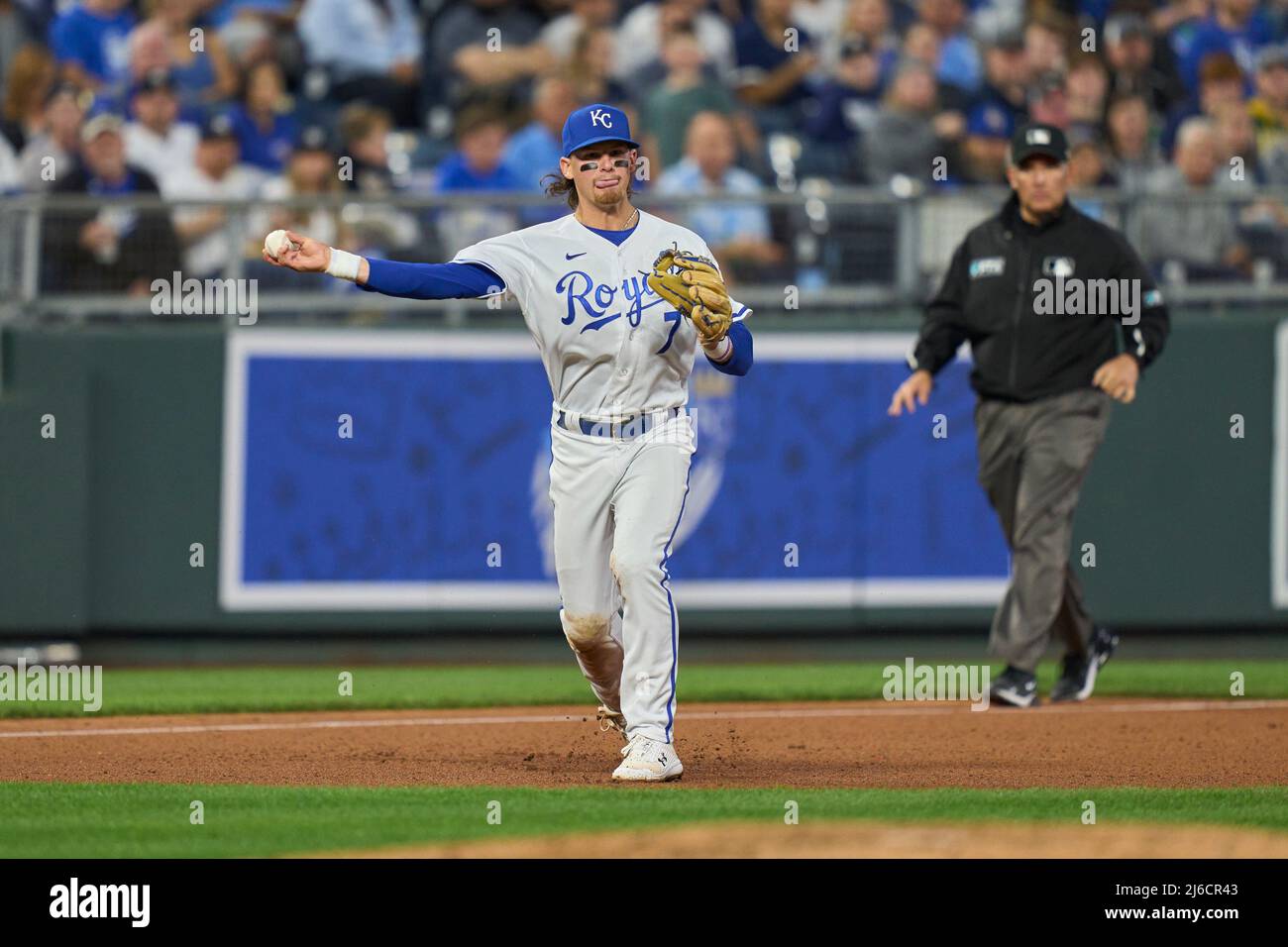 April 29 20261: Kansas City third baseman Bobby Witt Jr.(7) makes a ...