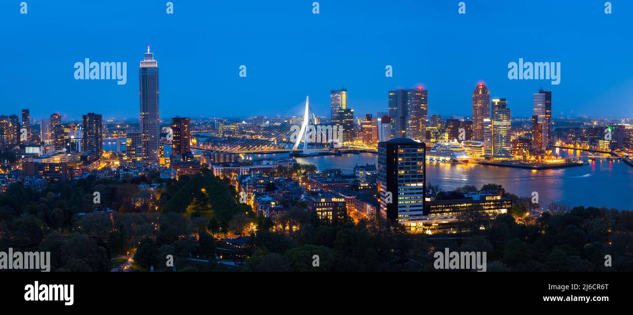 Beautiful blue hour cityscape of Rotterdam, Holland-Netherlands, from ...
