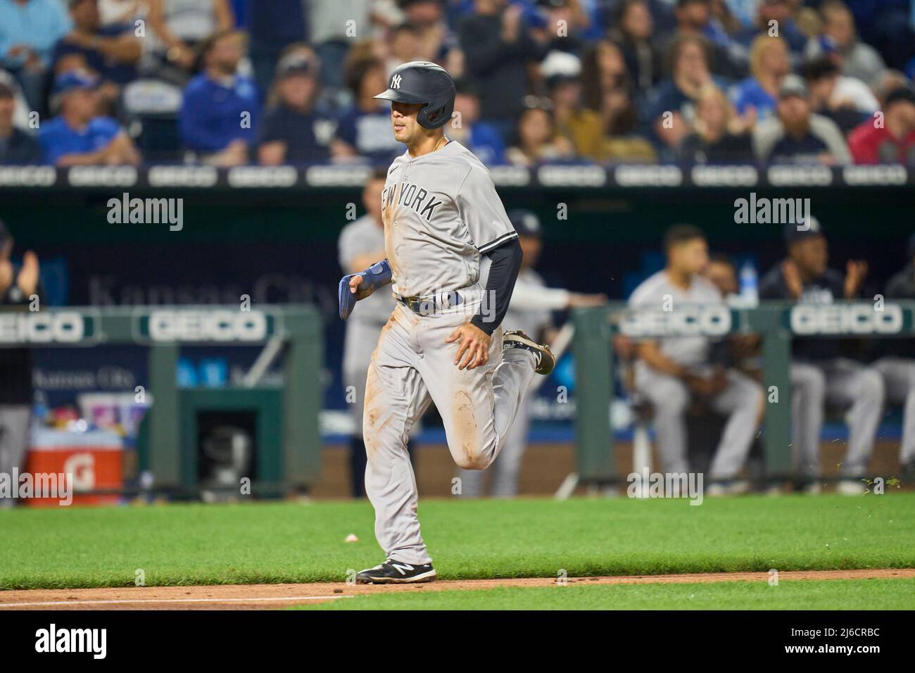 April 29 20261: New York shortstop Isiah Kiner-Falefa (41) scoring a run during the game with ...