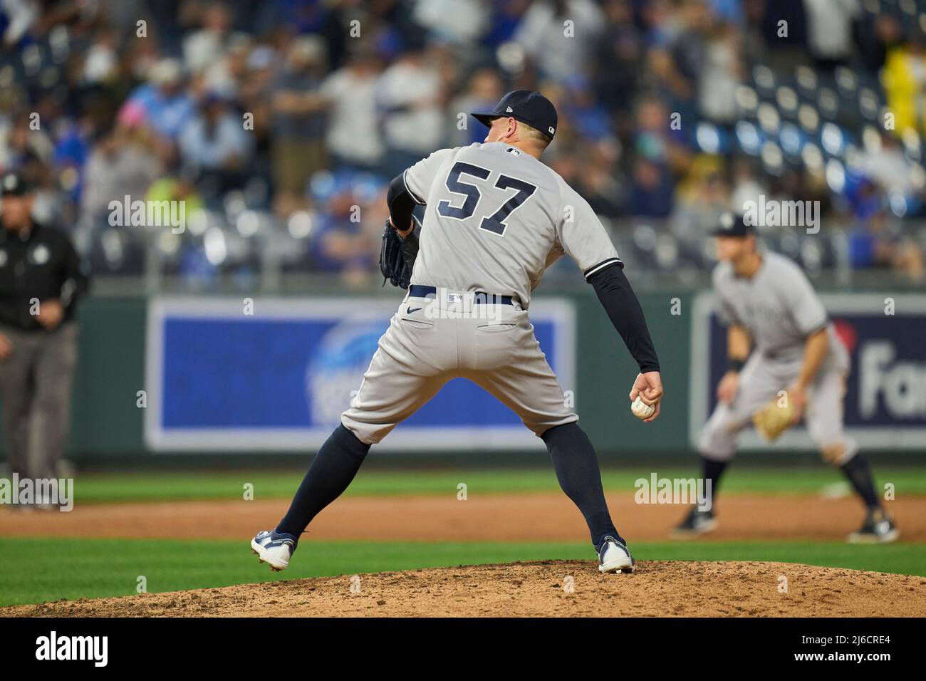 April 29 20261: New York pitcher Chad Green (57) throws a pitch during ...