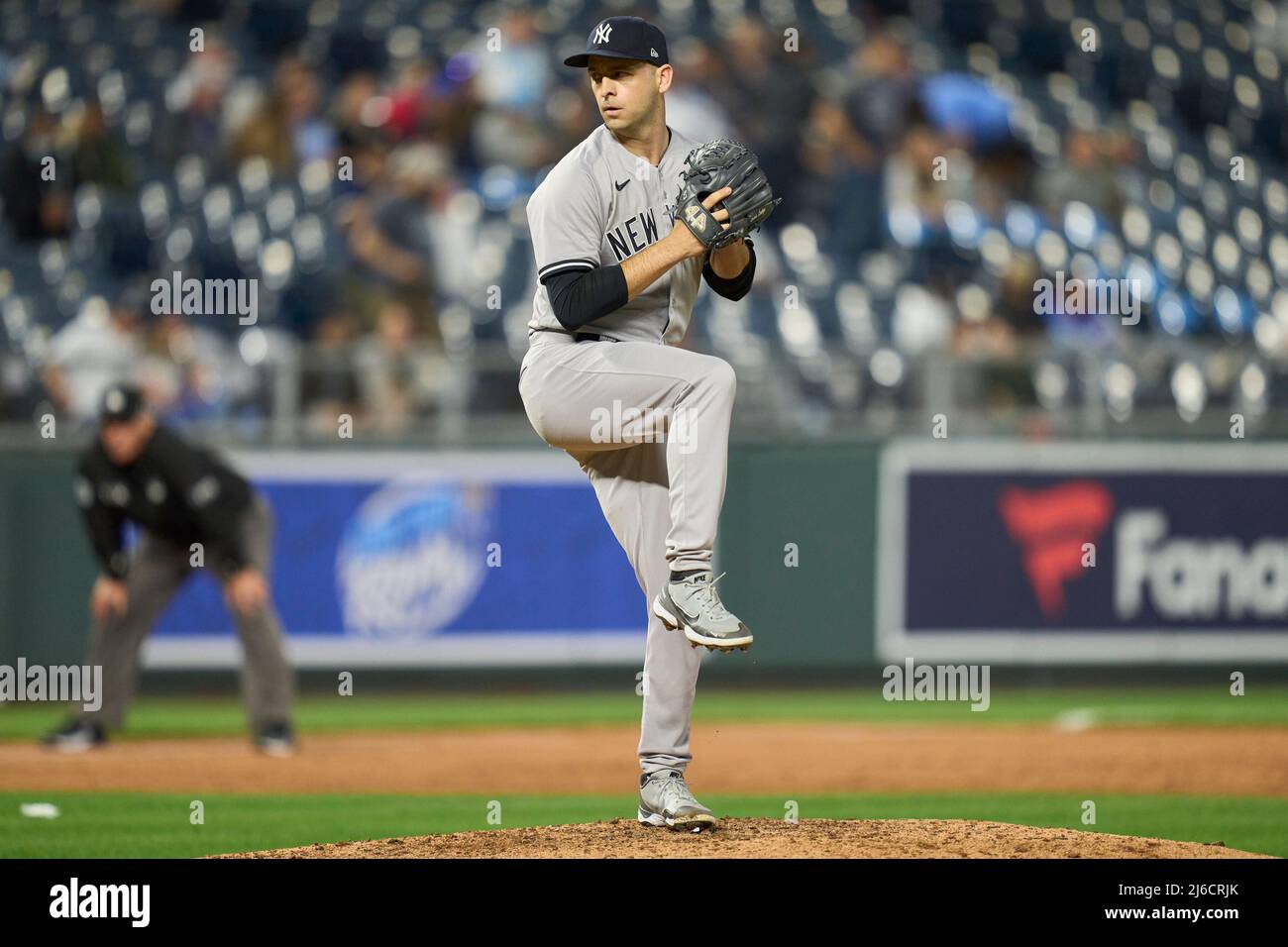 April 29 20261: New York pitcher Lucas Luetge (63) throws a pitch ...