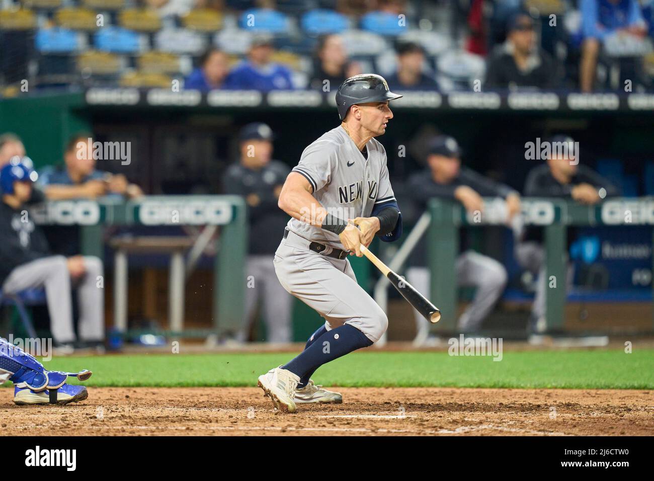 April 29 20261: New York left fielder Tim Lacastro (33) gets a hit ...