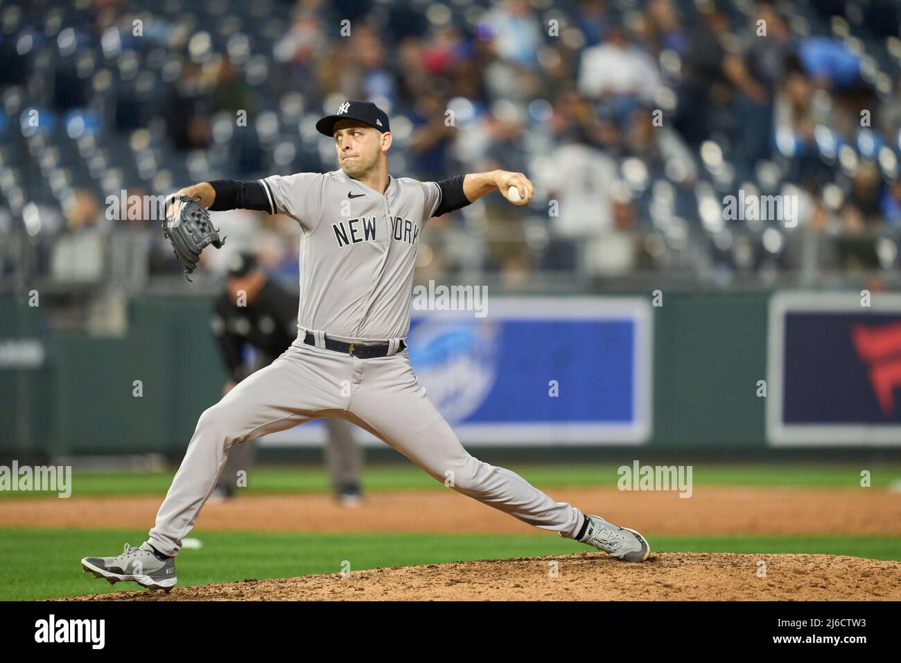 April 29 20261: New York pitcher Lucas Luetge (63) throws a pitch ...