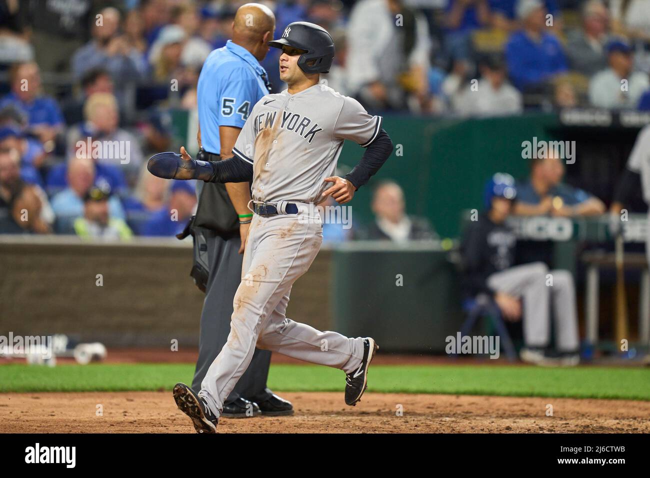 April 29 20261: New York shortstop Isiah Kiner-Falefa (41) scoring a ...