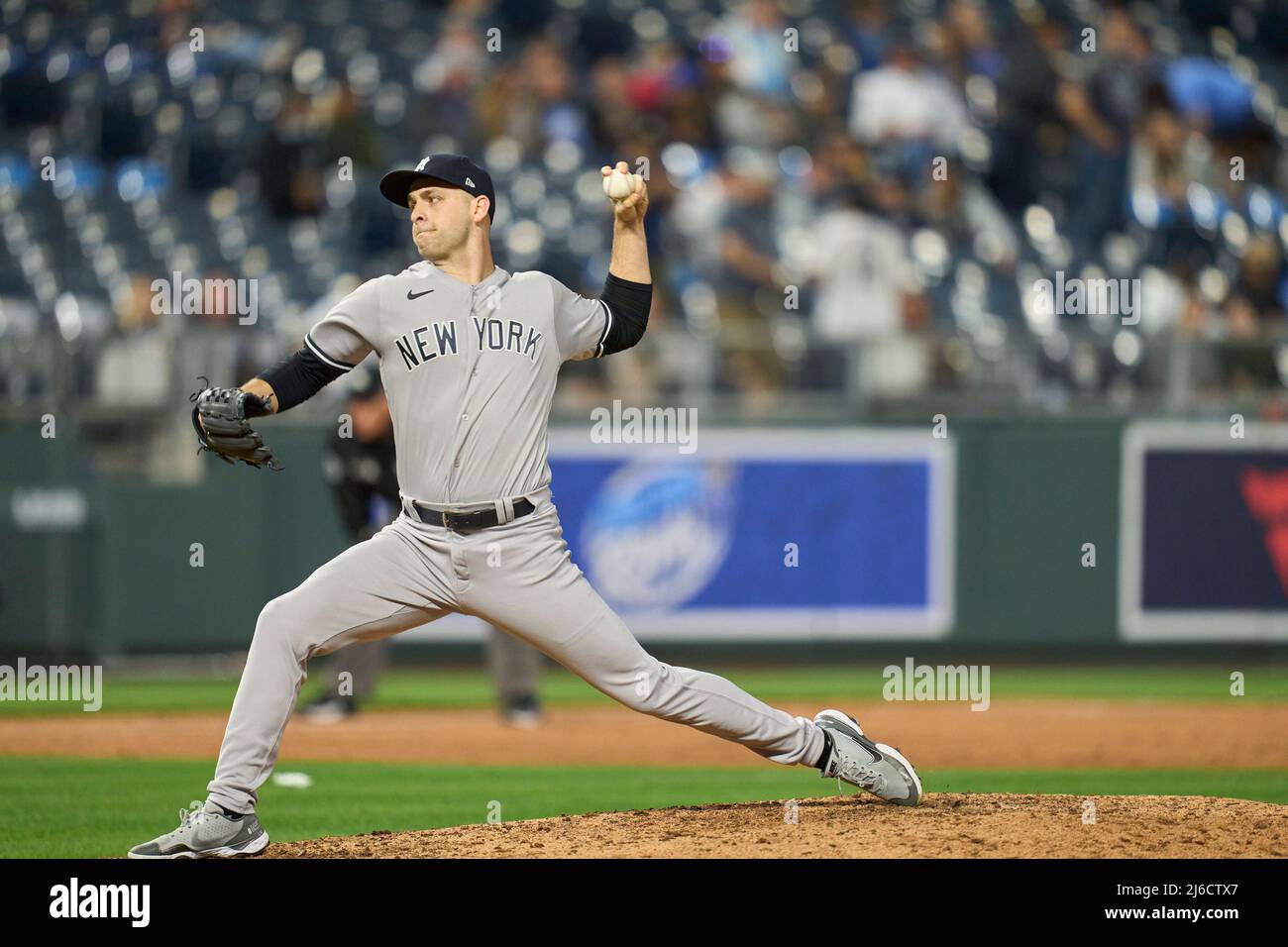 April 29 20261: New York pitcher Lucas Luetge (63) throws a pitch ...