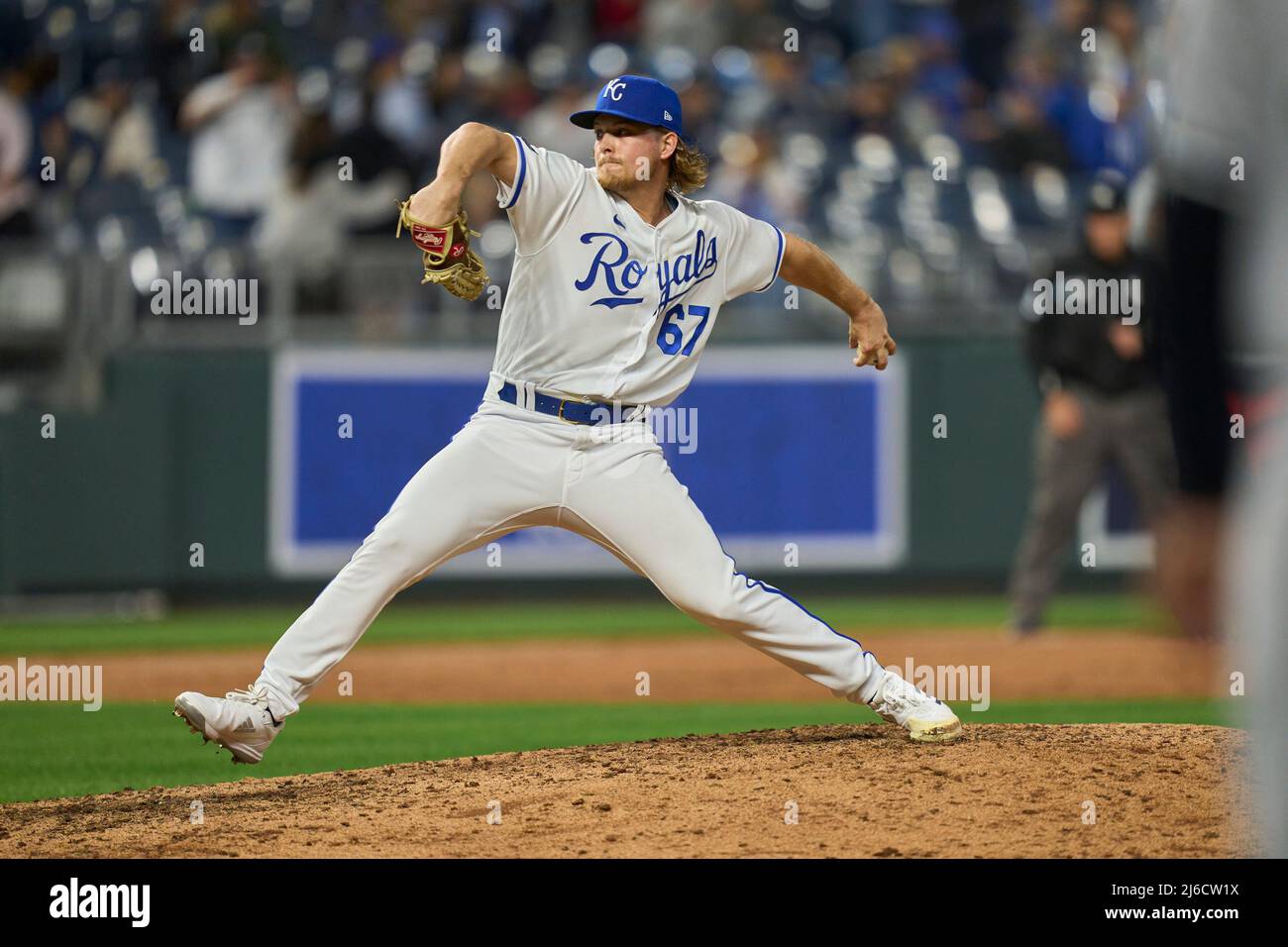 April 29 20261: Kansas City pitcher Gabe Speier (67) throws a pitch during the game with New ...