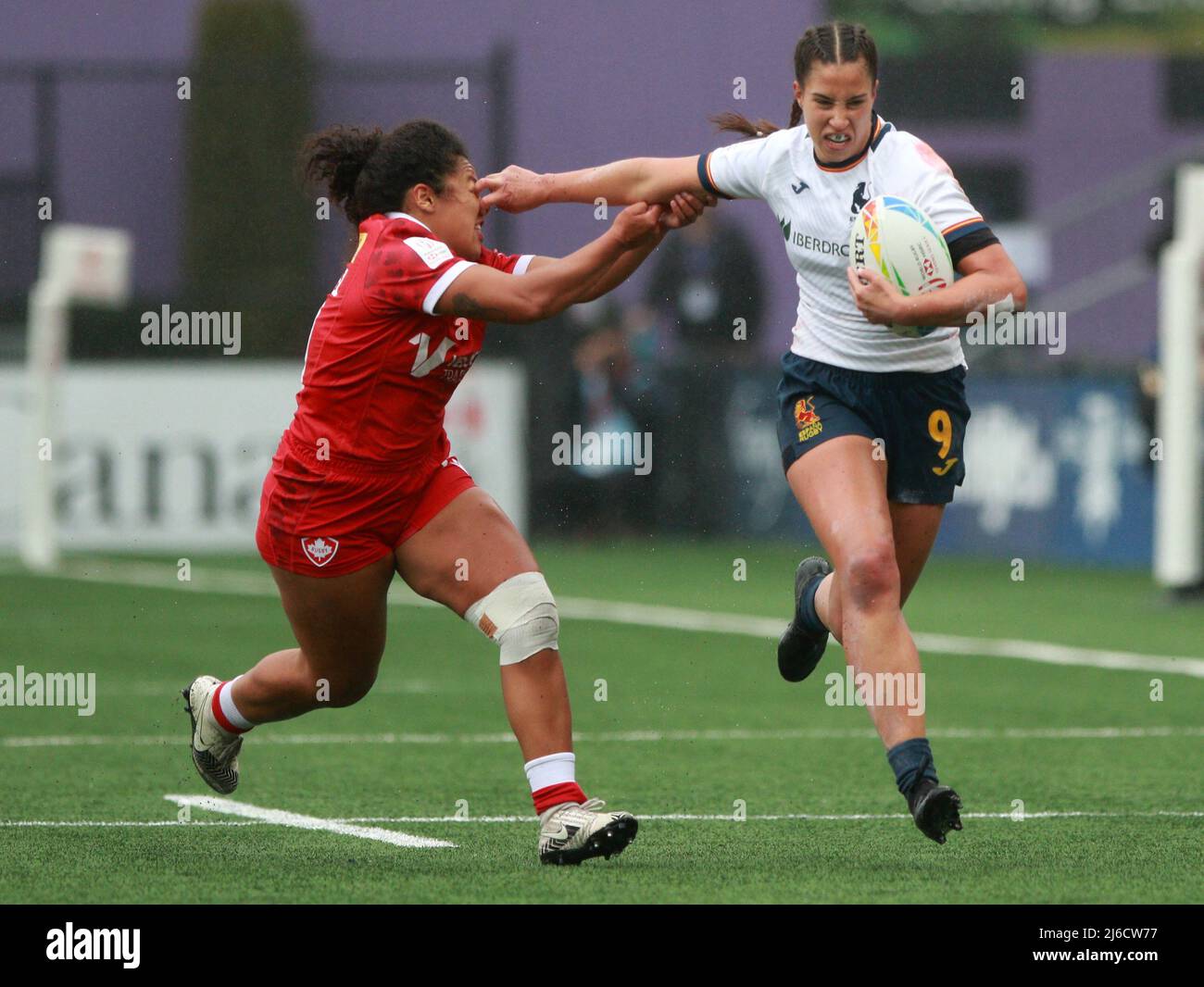 Canada's Fancy Bermudez is pushed away by Spain's Maria Calvo during ...