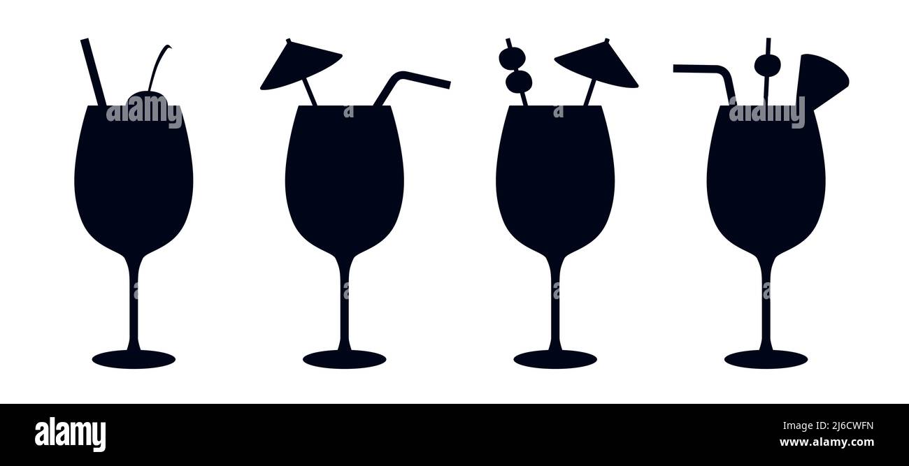 Different cocktail or longdrink glass symbols vector illustration icon ...