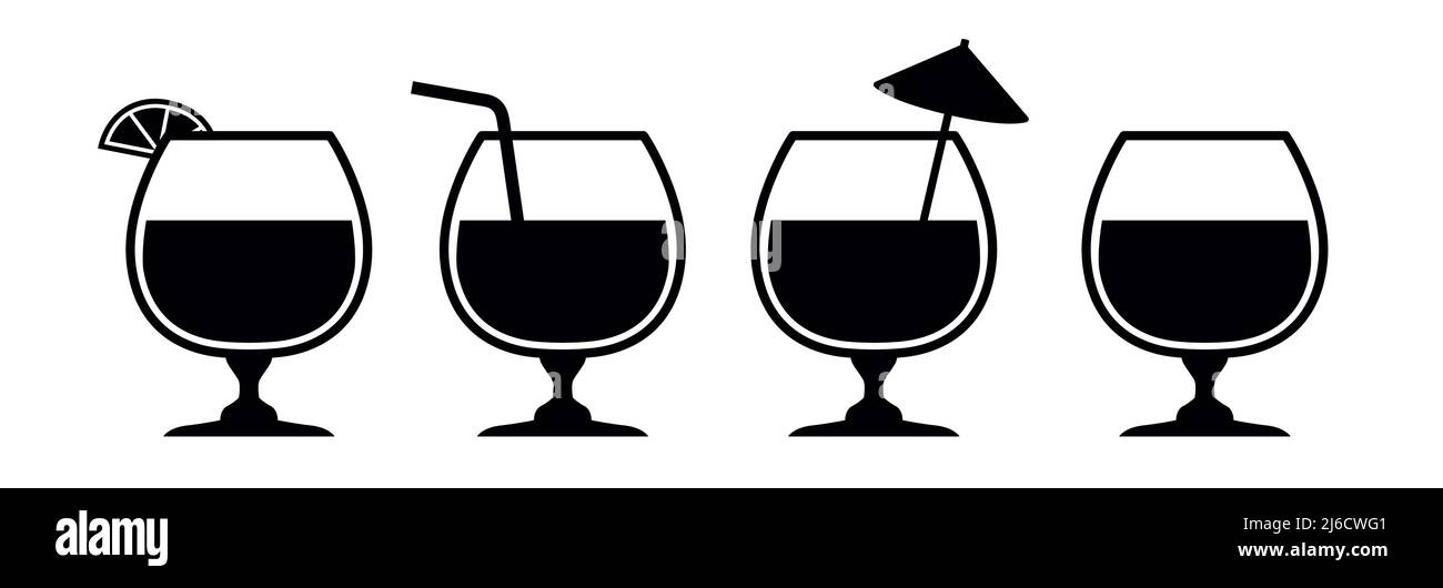 Different filled cognac or beverage glass symbols vector illustration ...