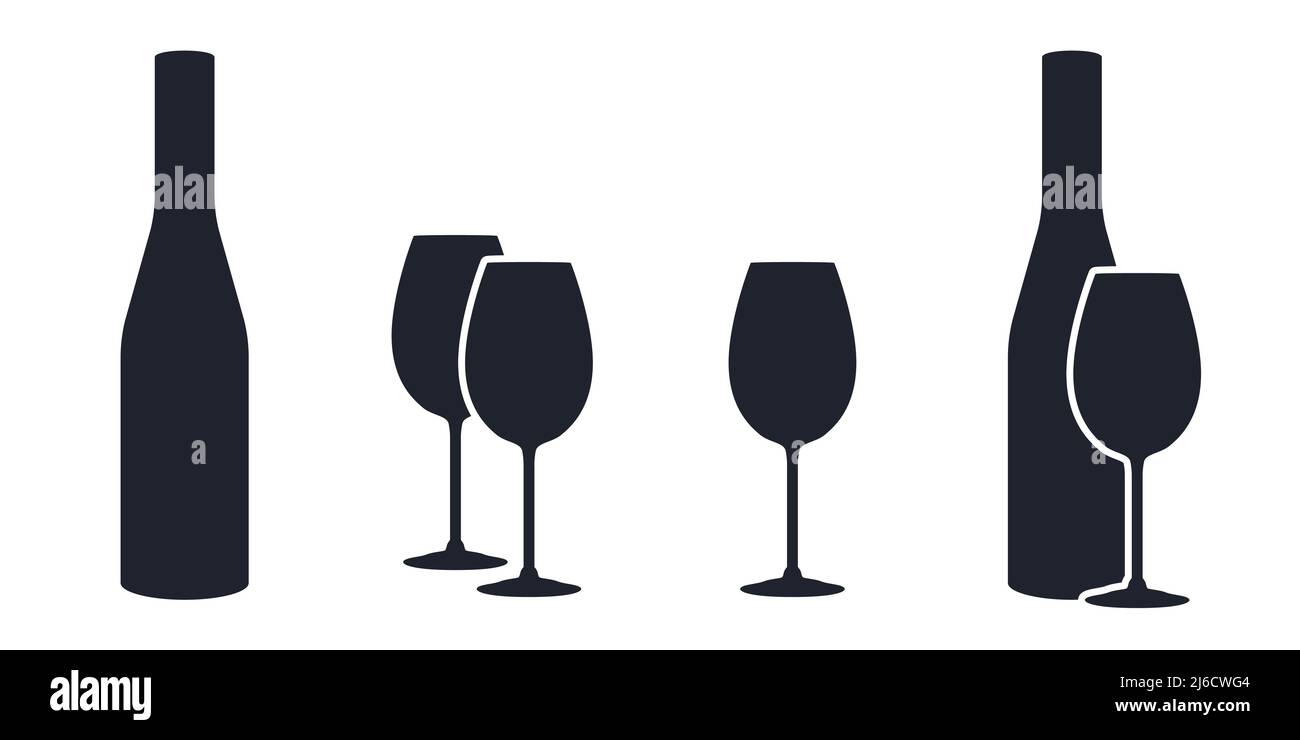 Sparkling wine bottle with glass icon or beverage symbol vector ...