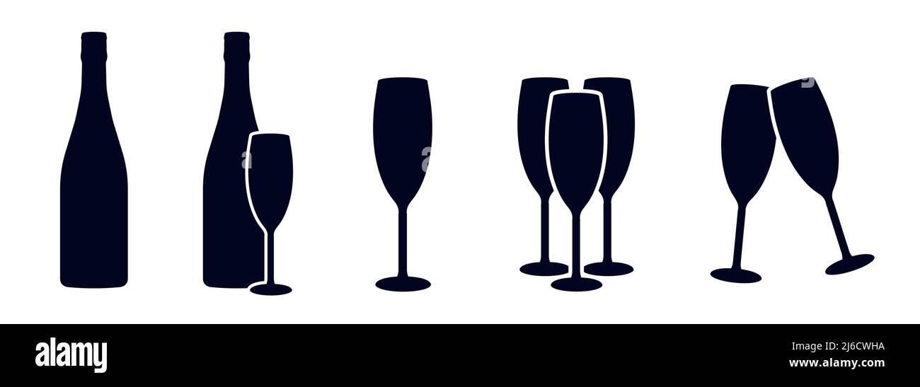 Sparkling wine bottle and glasses icon or beverage symbol vector ...