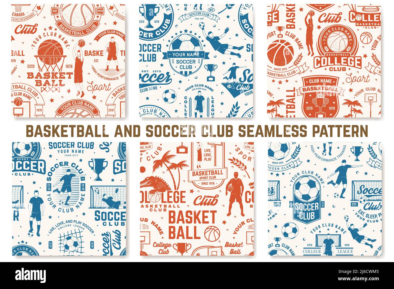Basketball and Soccer, football club seamless pattern. Vector. For ...