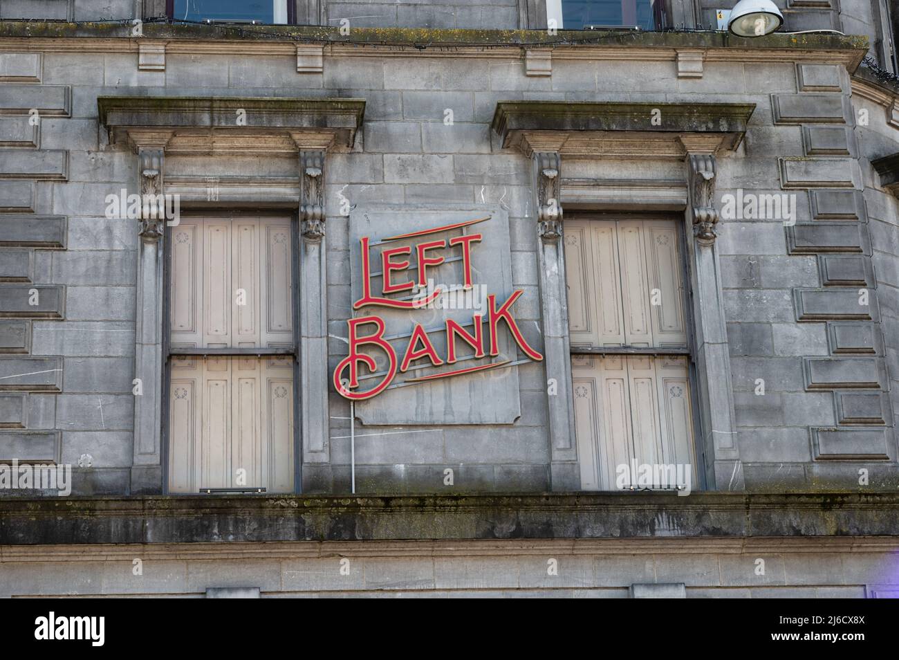 Kilkenny, Ireland- April 20, 2022: The sign for the Left Bank wine bar ...