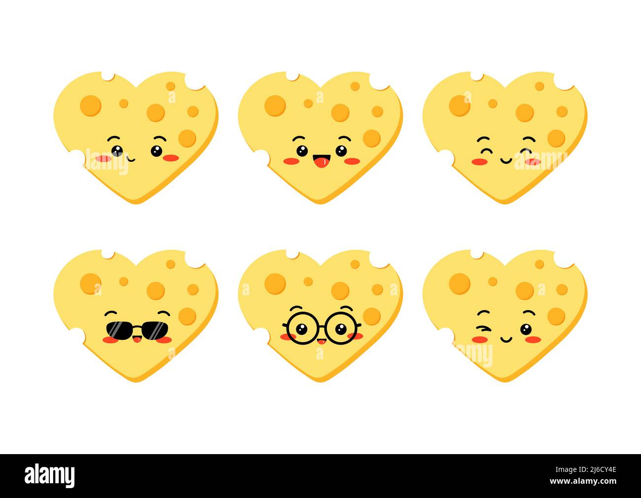 Cute cheese with hole heart shape slices vector set isolated on white ...