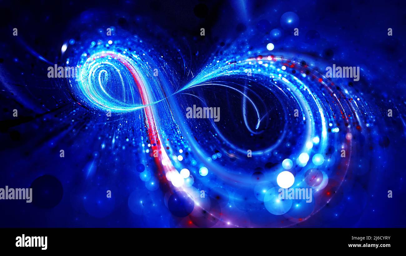 Blue glowing infinity loop in space with bokeh, computer generated ...