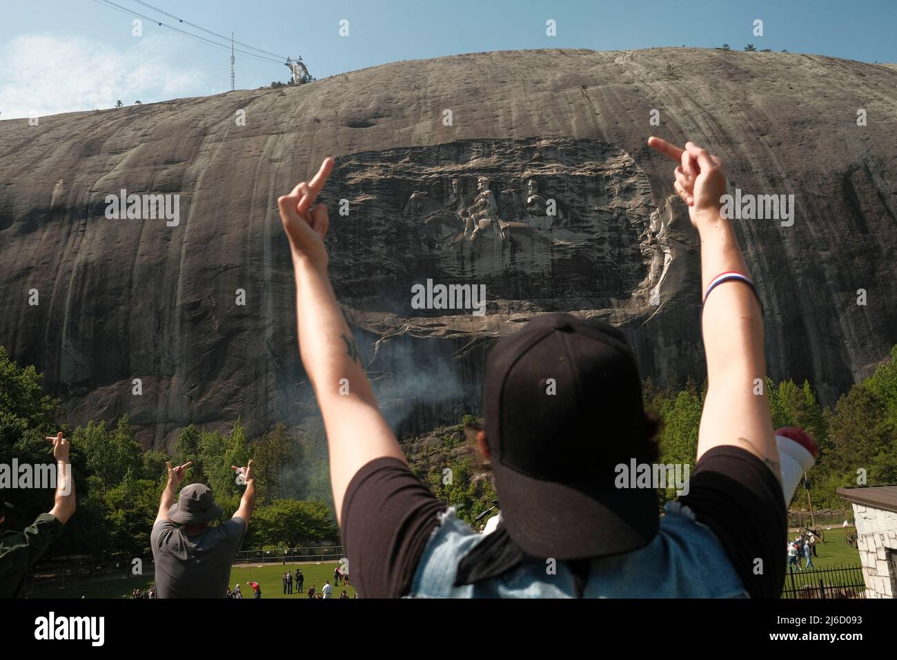 April 30, 2022, Atlanta, Georgia, USA: Protesters hold up middle ...