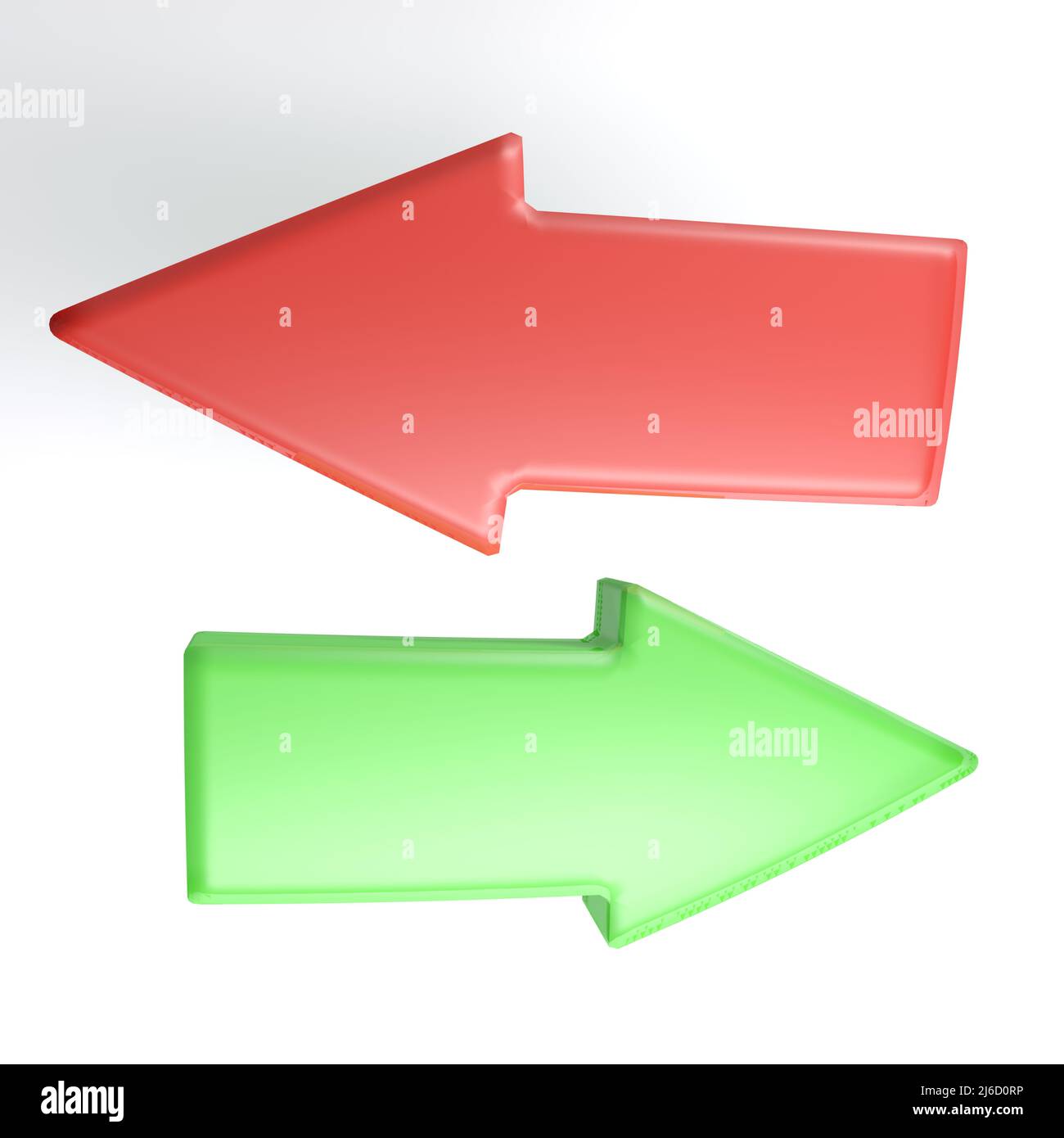 Arrows left and right green and red on white background - 3D rendering ...