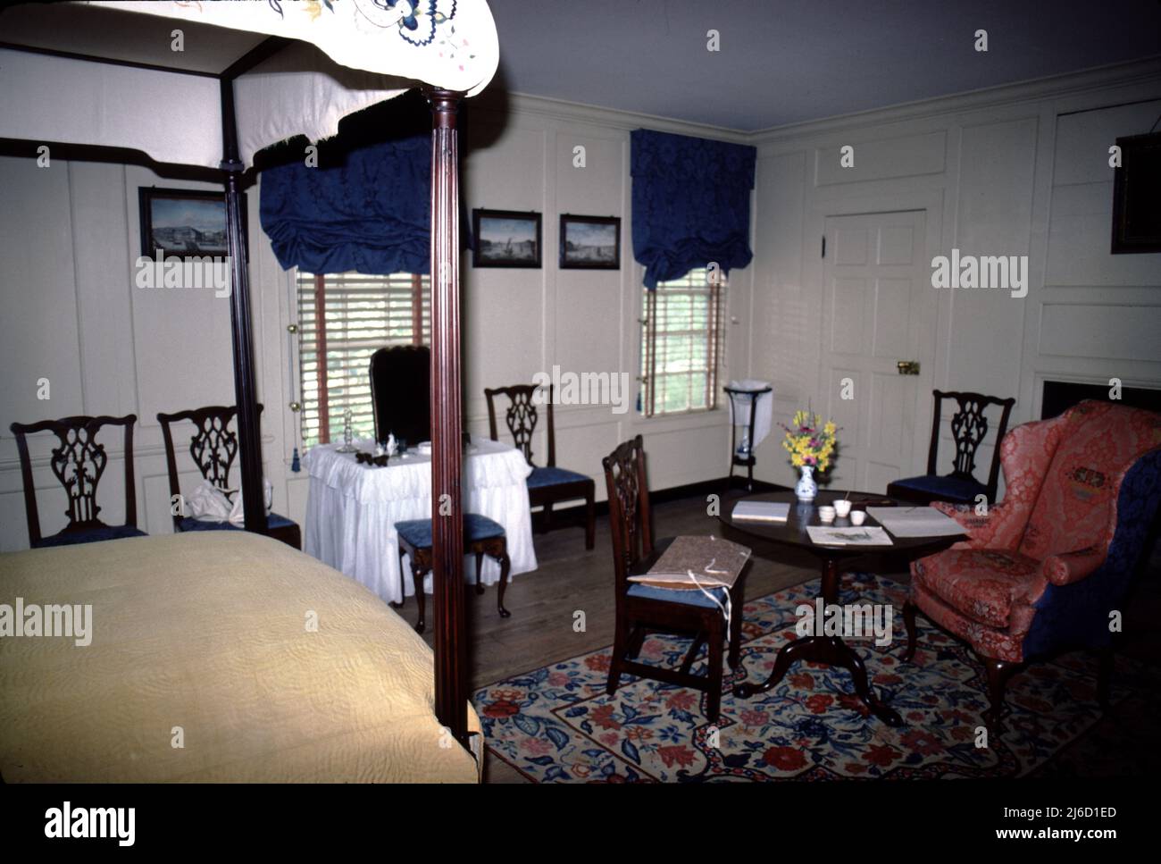 Williamsburg, VA. U.S.A. 9/1987. Colonial home interiors with bedrooms ...