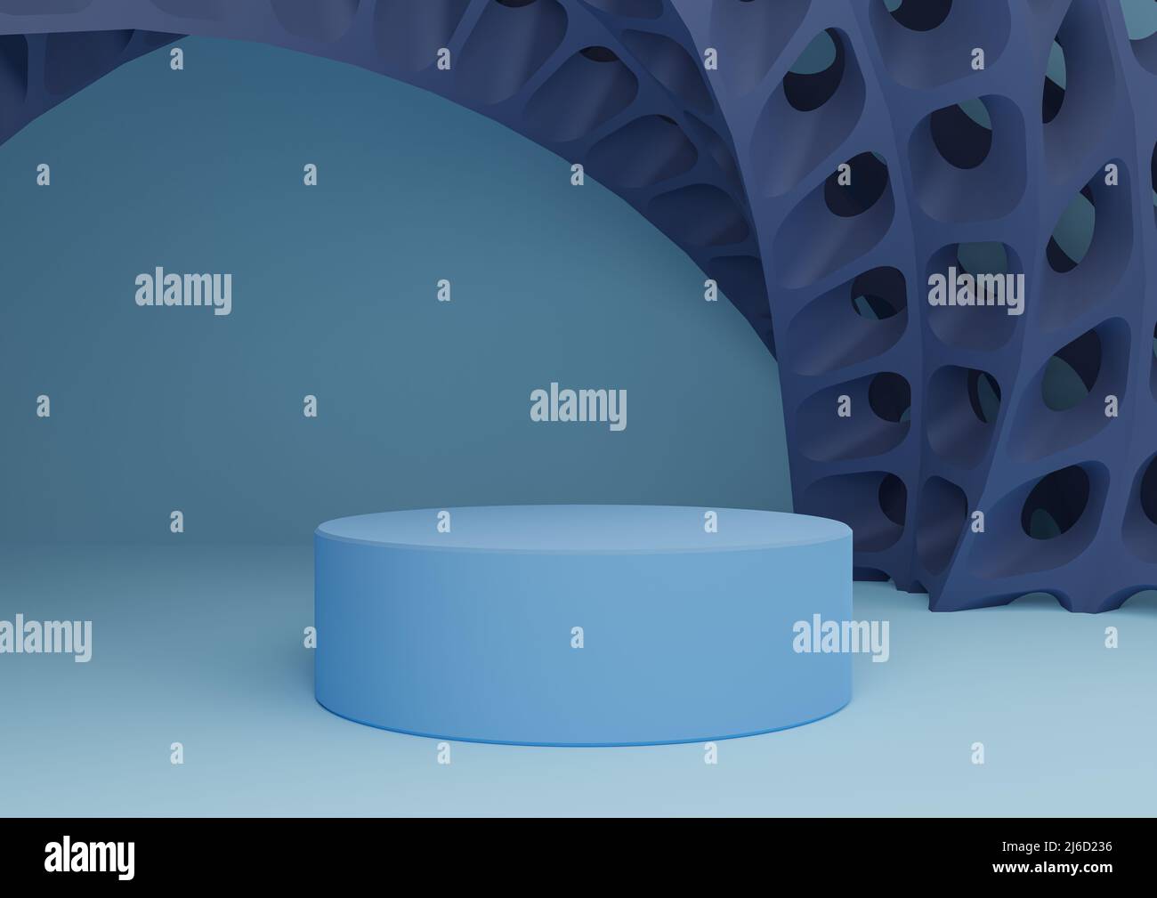 Bright, light sky blue 3D rendering product display with cylinder stand ...
