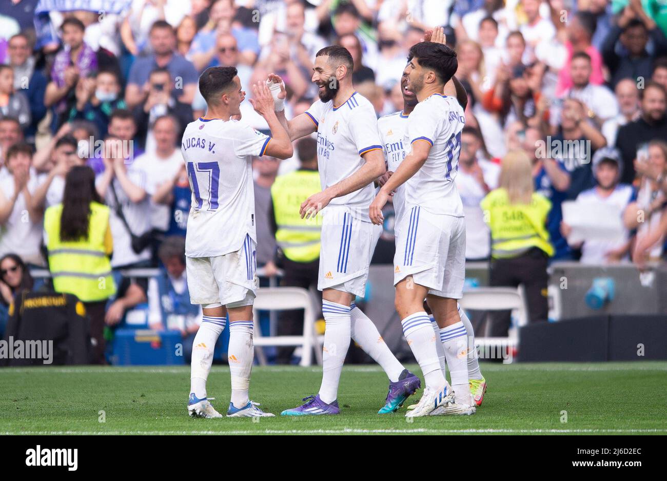 30 th april 2022; Stadium Santiago Bernabeu, Madrid, Spain; Men's La Liga Santander, Real Madrid ...