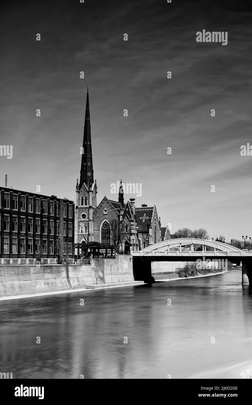Skyline view of downtown Cambridge (Galt) with Grand River. Cambridge ...