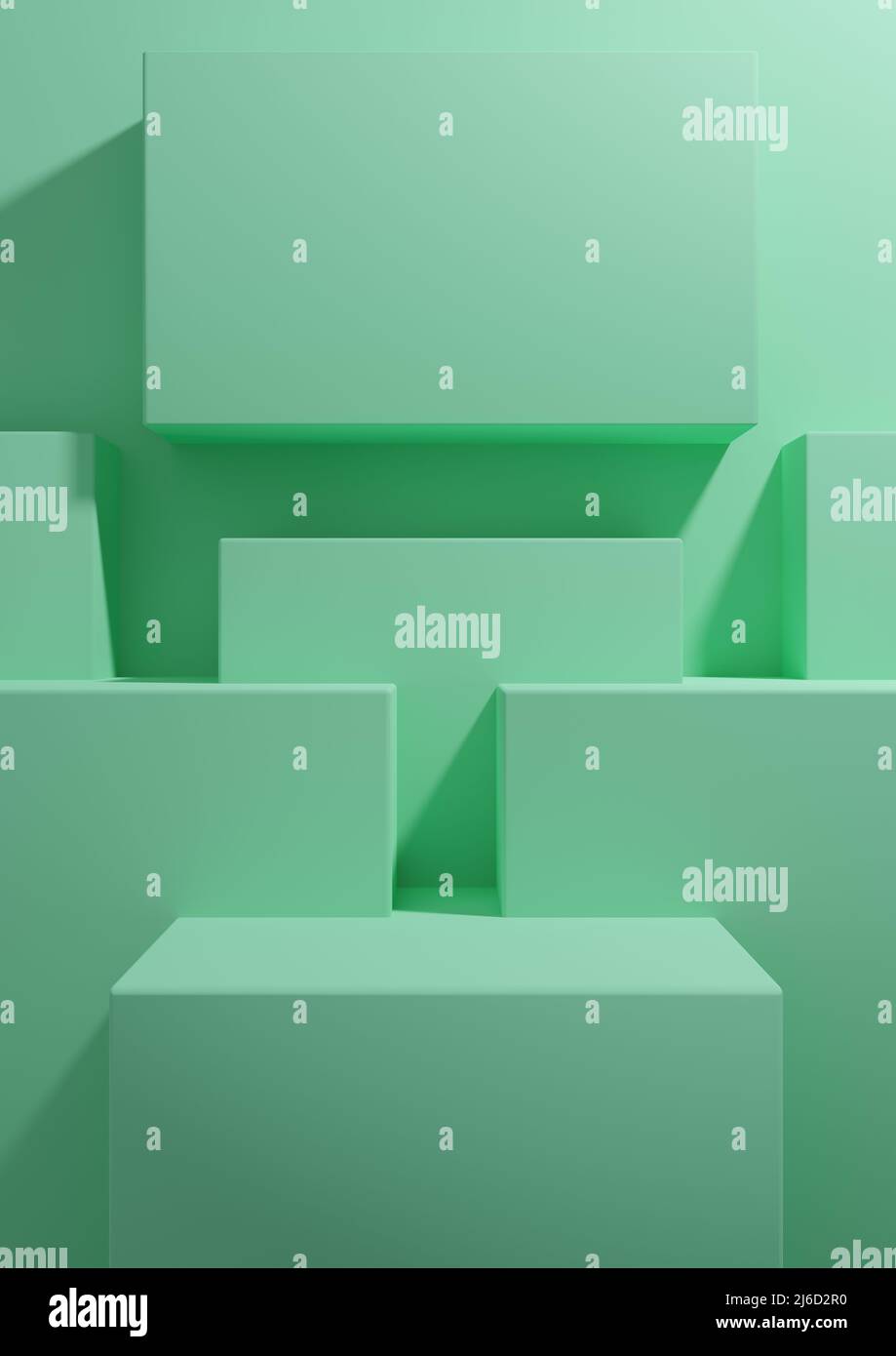 Bright turquoise green 3D rendering product display background simple, minimal, geometric ...