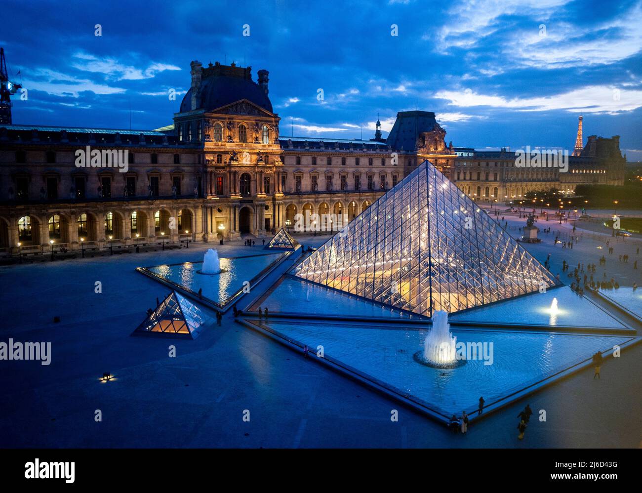 Paris, France - The Louvre Museum, The Pyramid at Night, General View ...