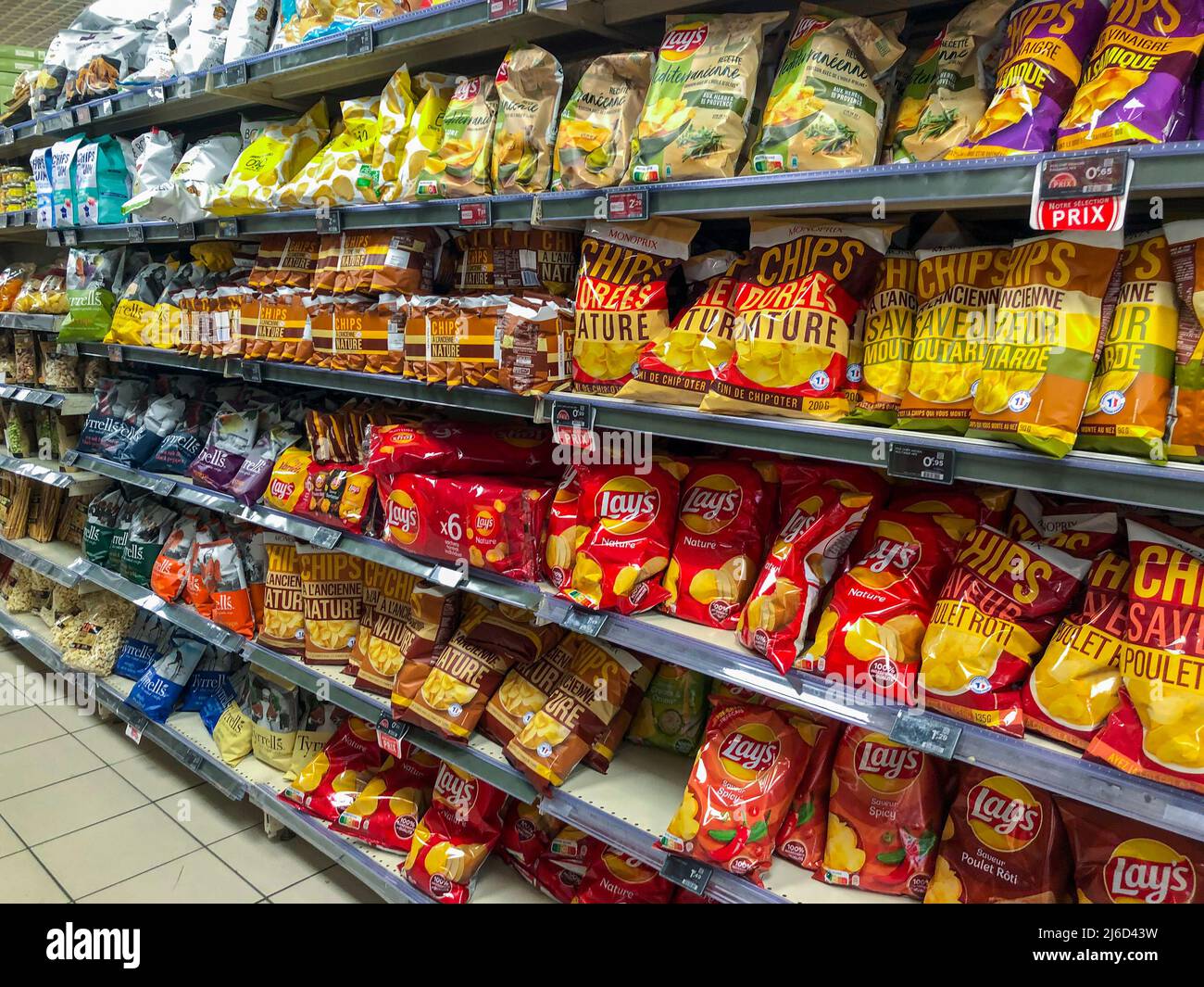 Paris, France, inside French Supermarket, Monoprix, Potato Chips ...