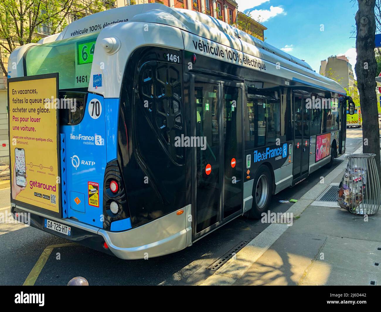 Paris, France, Electric CIty RATP Bus on Street, rear, Public transport ...