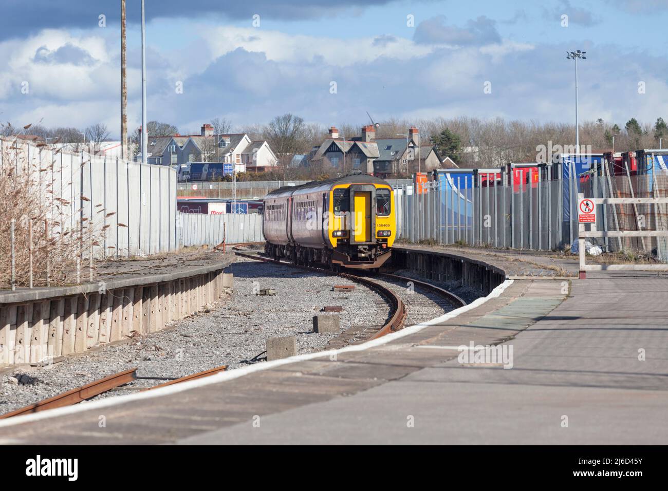 The once daily passenger train to Heysham port arrives at the port ...