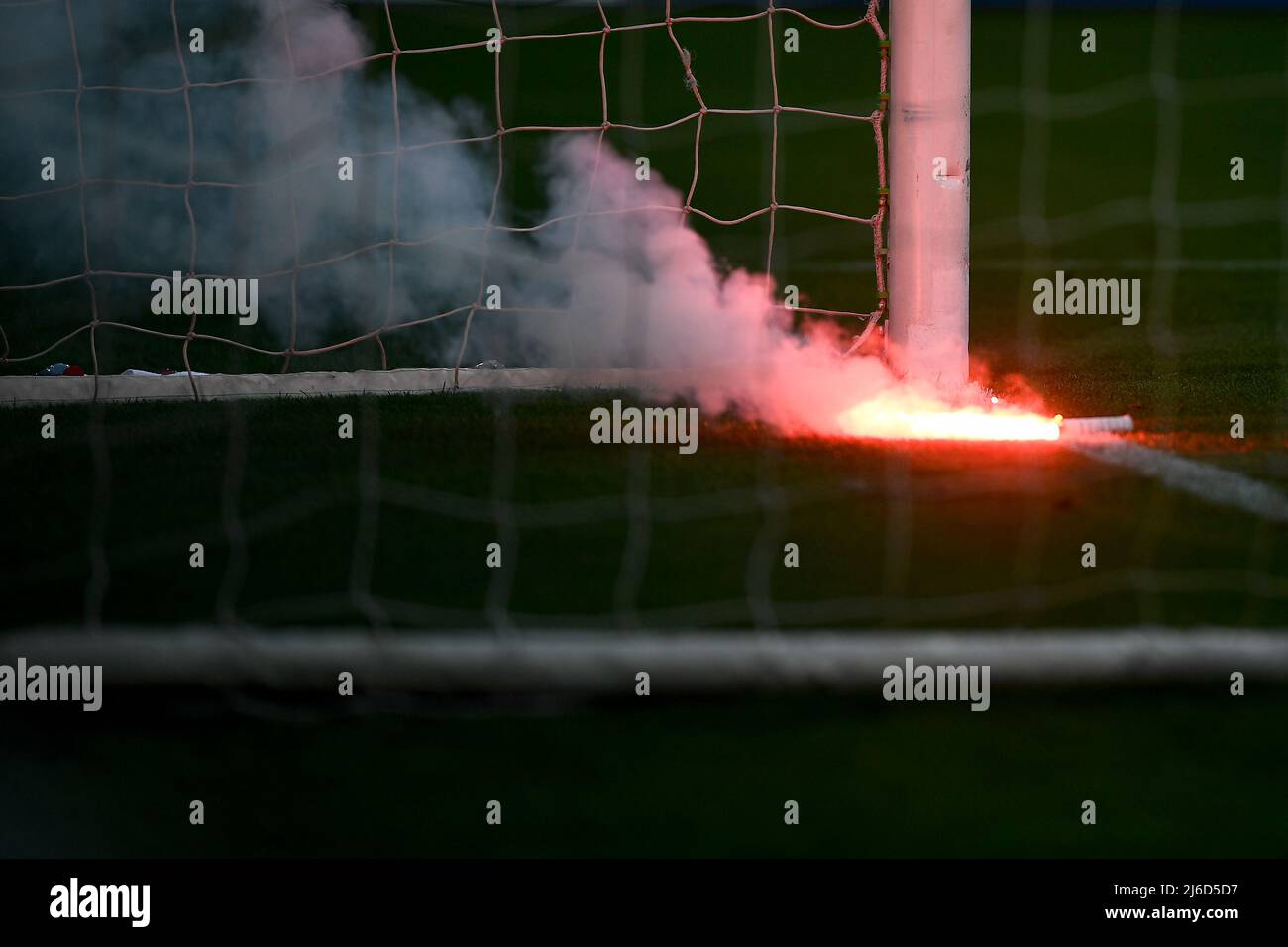 Smoke bomb on football pitch hi-res stock photography and images - Alamy