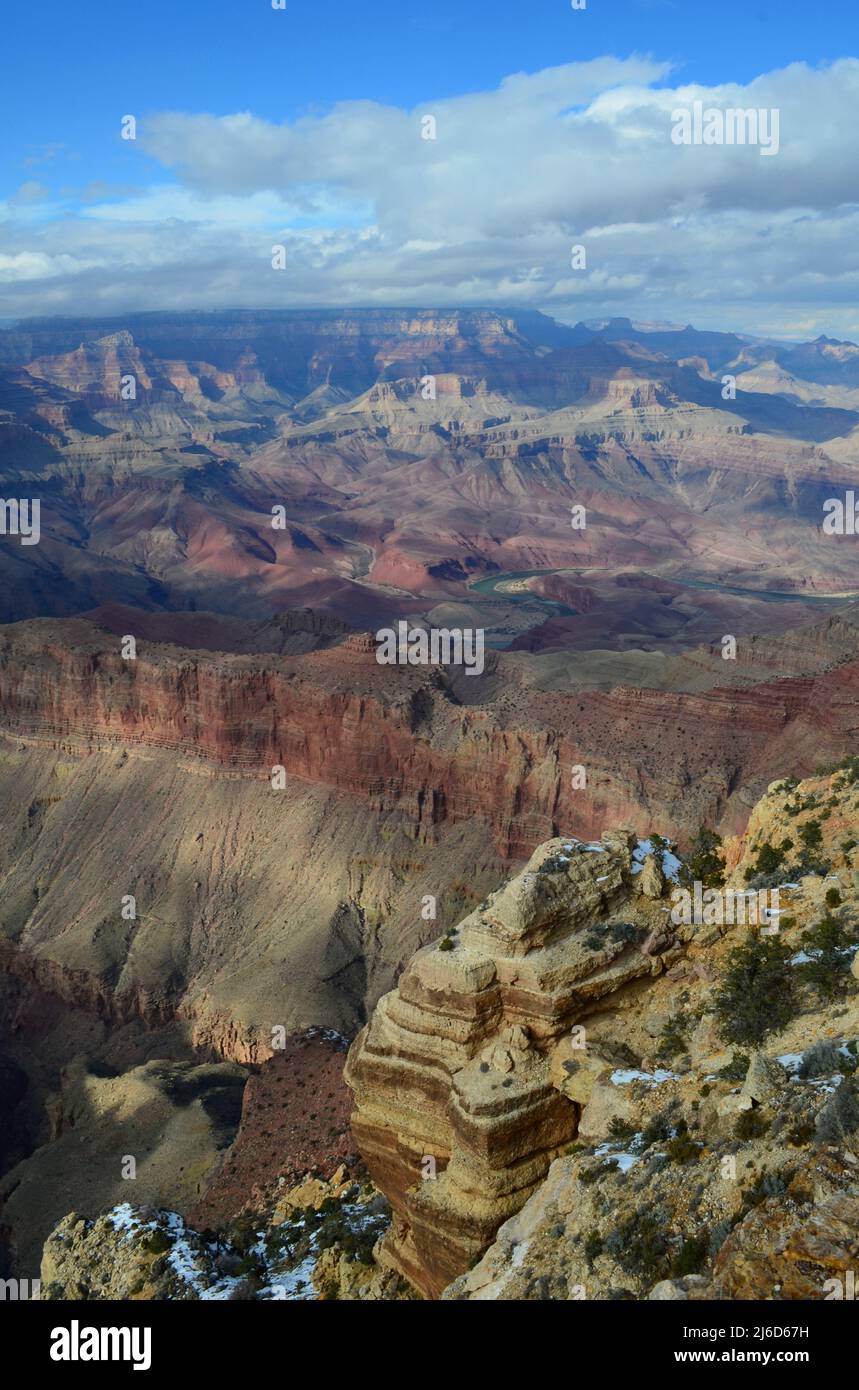 Colorado river snaking through the bottom of Grand Canyon in Arizona ...