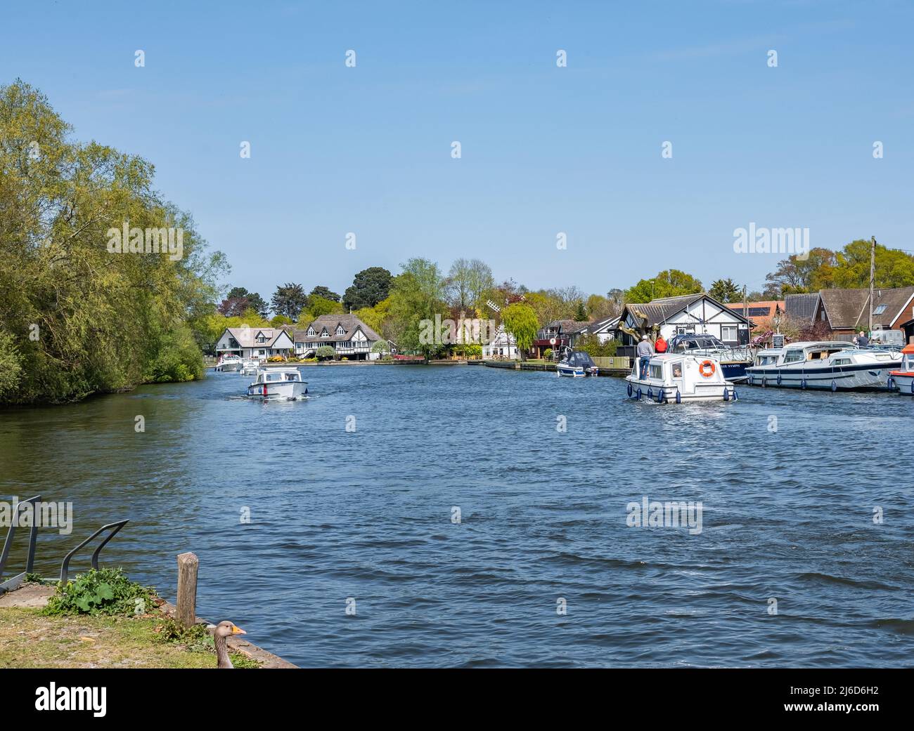 A view down the River Bure in the village of Horning in the heart of ...