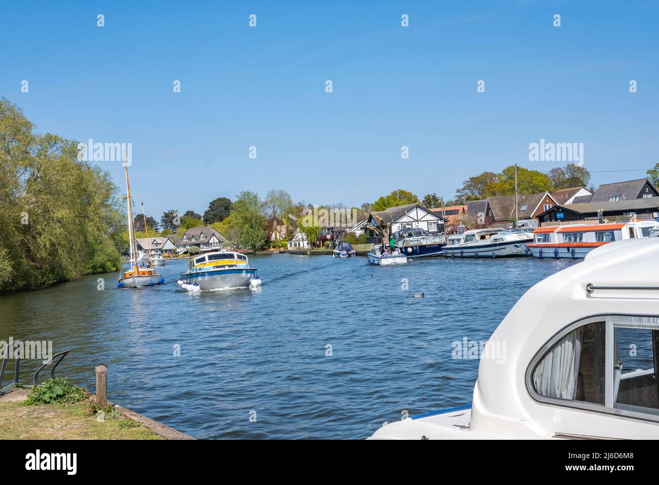 A view down the River Bure in the village of Horning in the heart of ...
